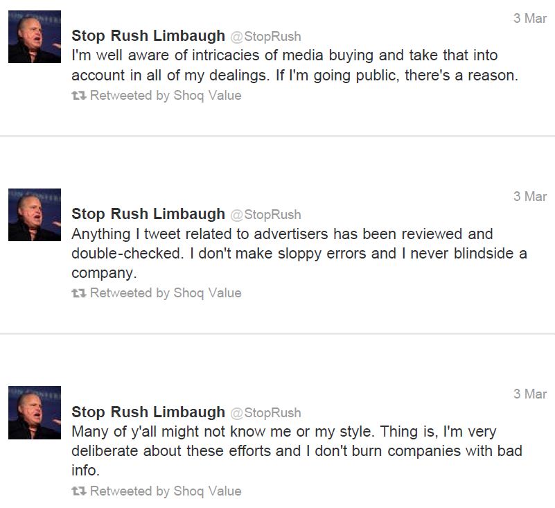 Independent Rush boycott group coordinated with Media Matters